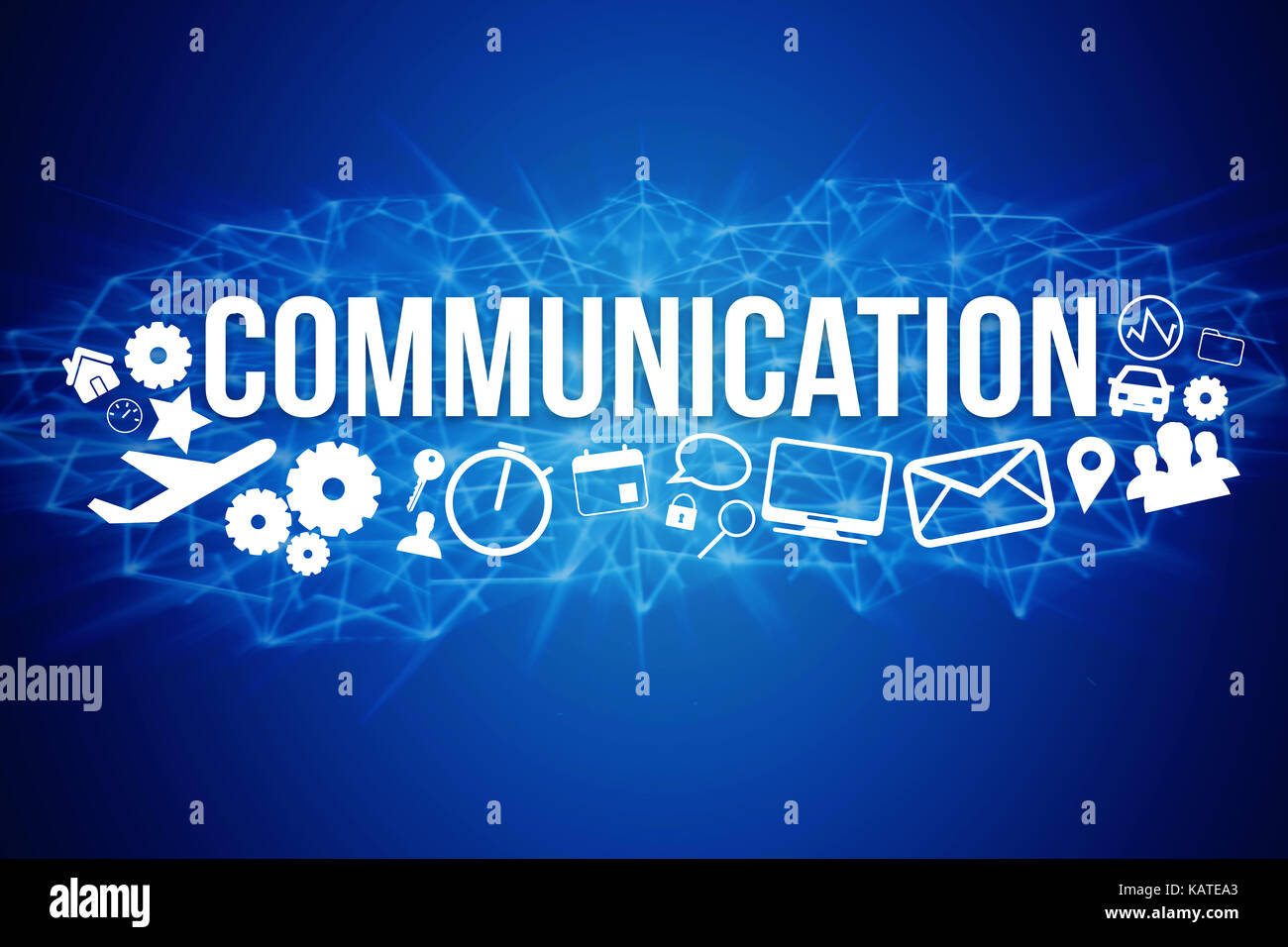 View of communication title isolated on a background and surounded by ...