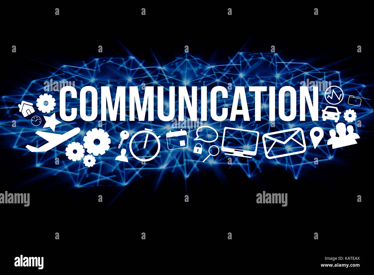 View of communication title isolated on a background and surounded by ...