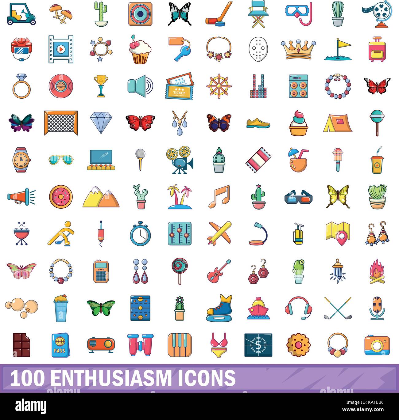100 enthusiasm icons set, cartoon style Stock Vector Image & Art - Alamy