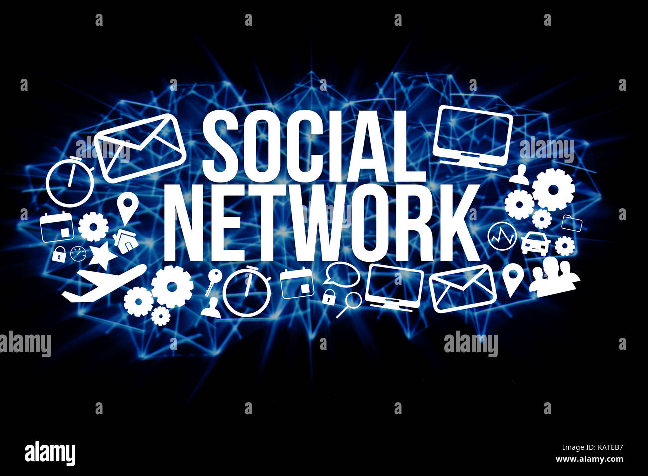 View of a Social network title isolated on a background and surounded ...