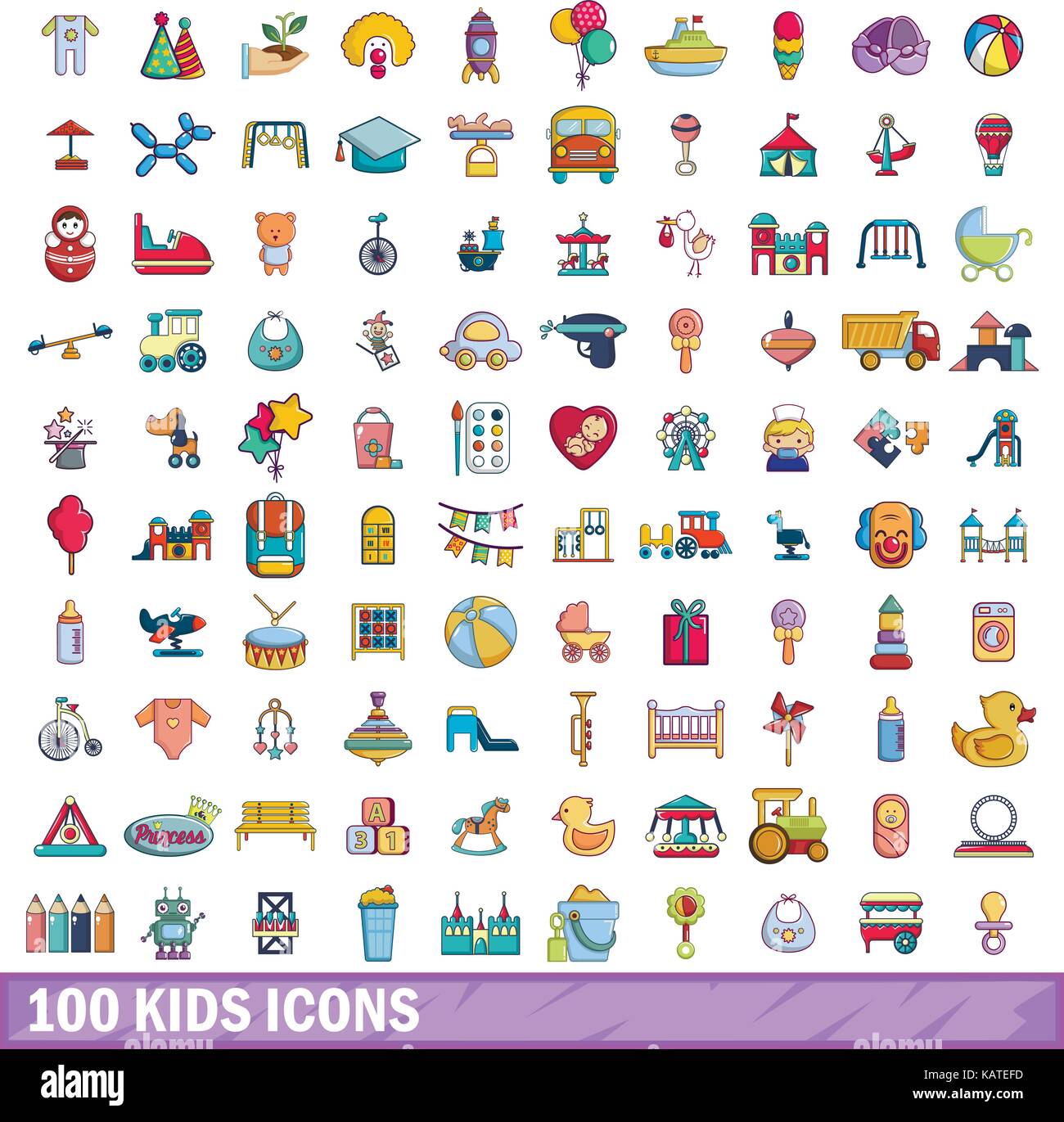 100 kids icons set, cartoon style Stock Vector Image & Art - Alamy