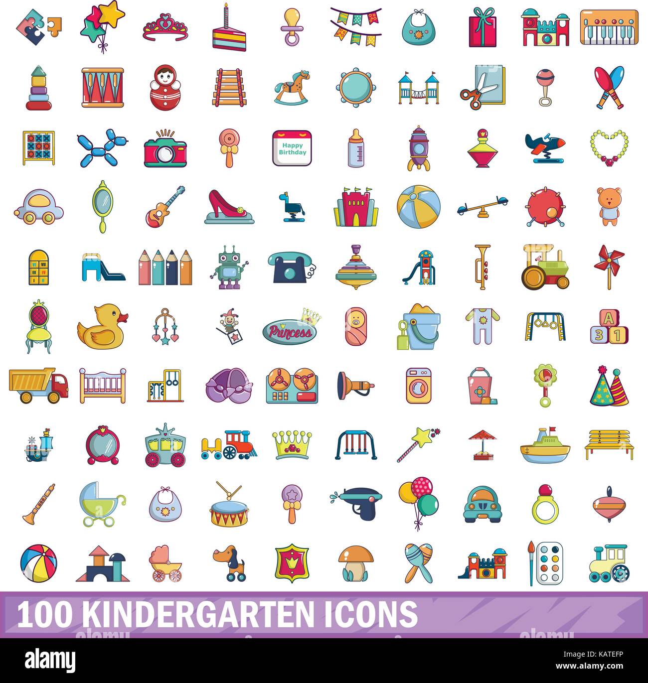 100 kindergarten icons set, cartoon style Stock Vector Image & Art - Alamy