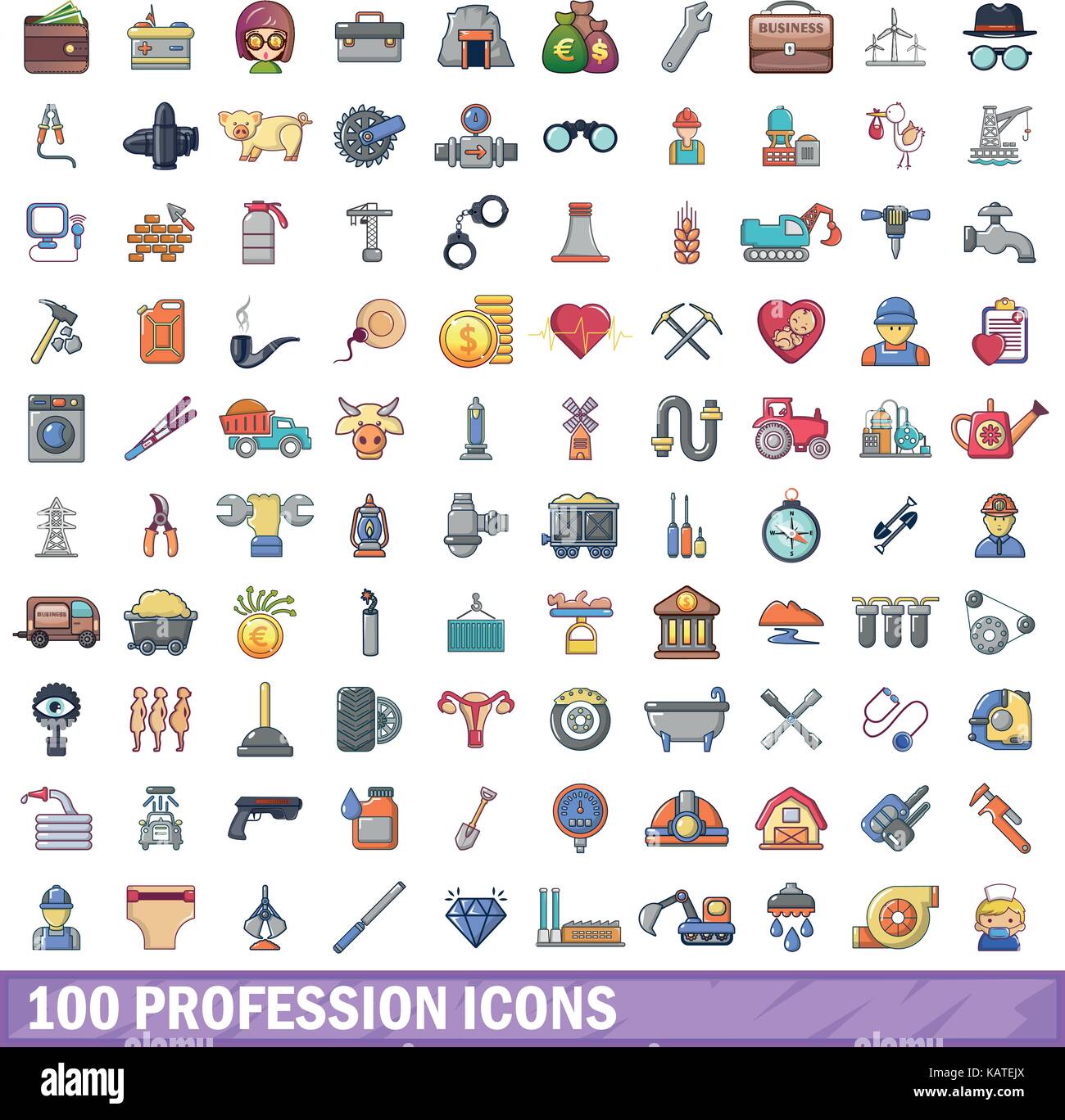 100 profession icons set, cartoon style Stock Vector Image & Art - Alamy