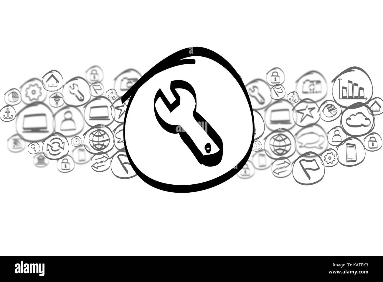 View of a Tool icon mixed in a cloud of icon isolated on a background ...