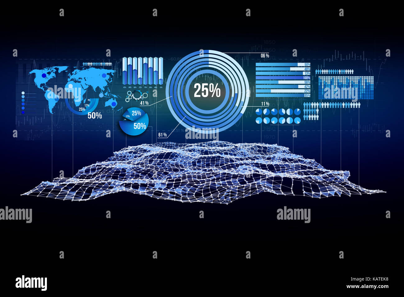 View of a Business stats displayed as graph and chart on a futuristic ...