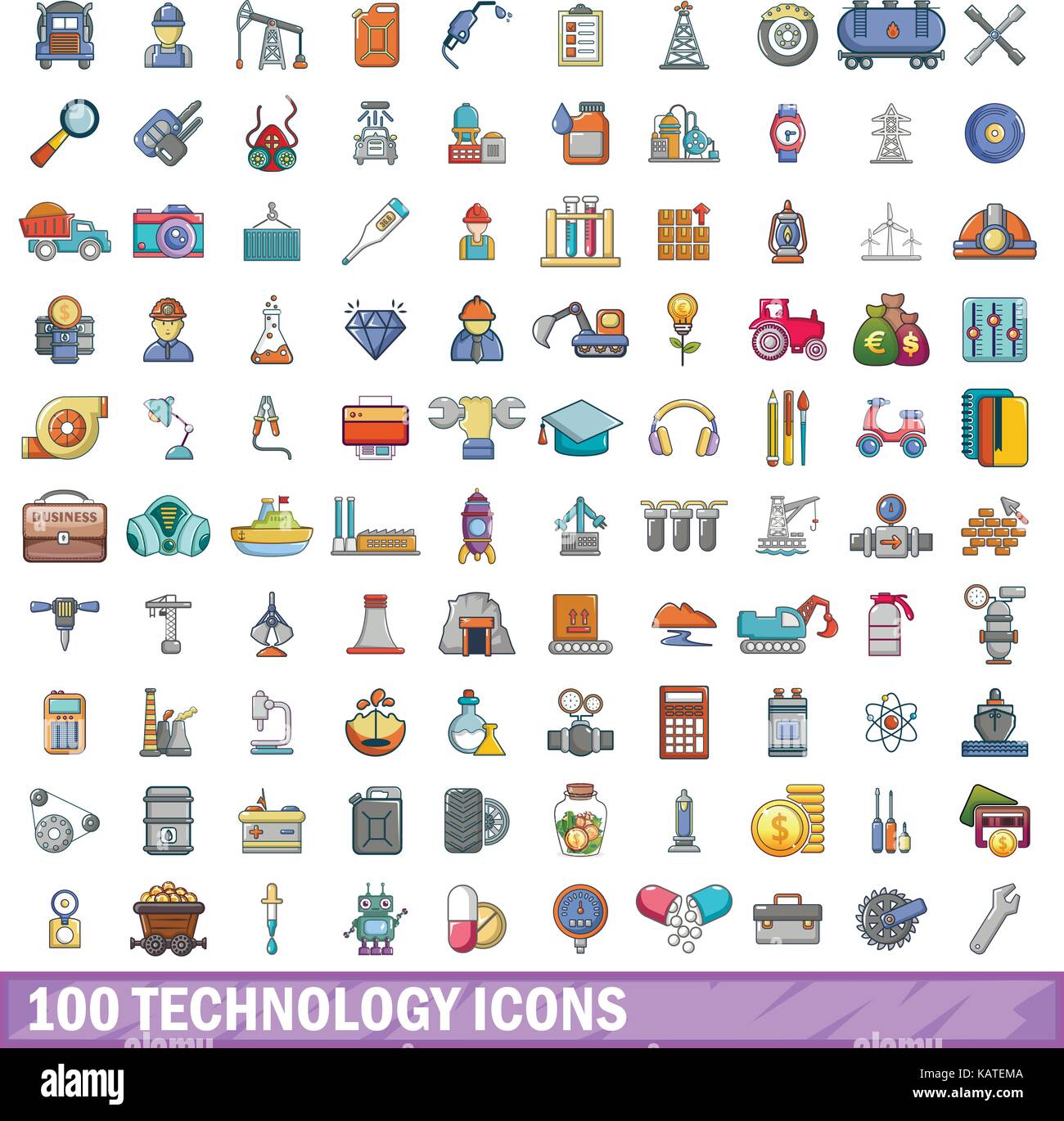 100 technology icons set, cartoon style Stock Vector Image & Art - Alamy