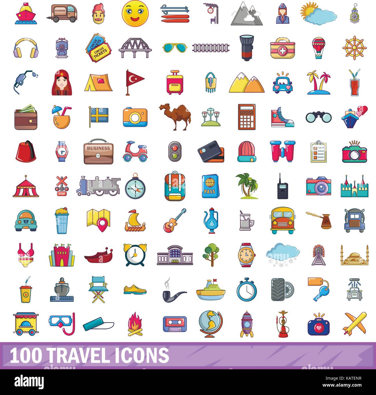 100 travel icons set, cartoon style Stock Vector Image & Art - Alamy