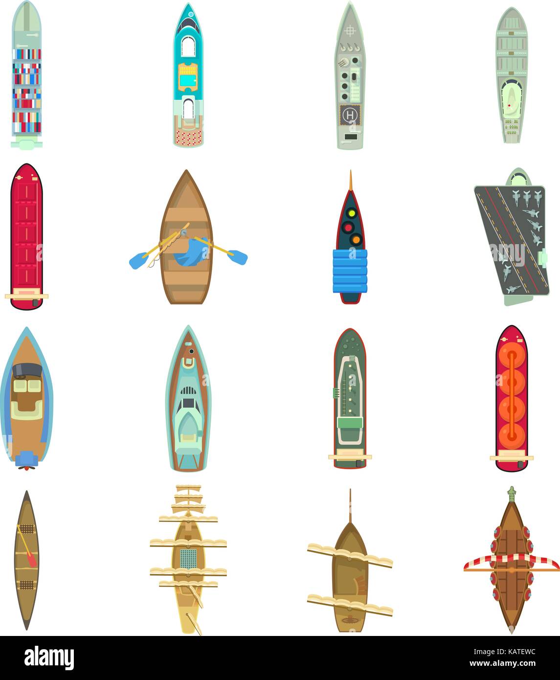 Boat top view above over icons set, cartoon style Stock Vector Image ...