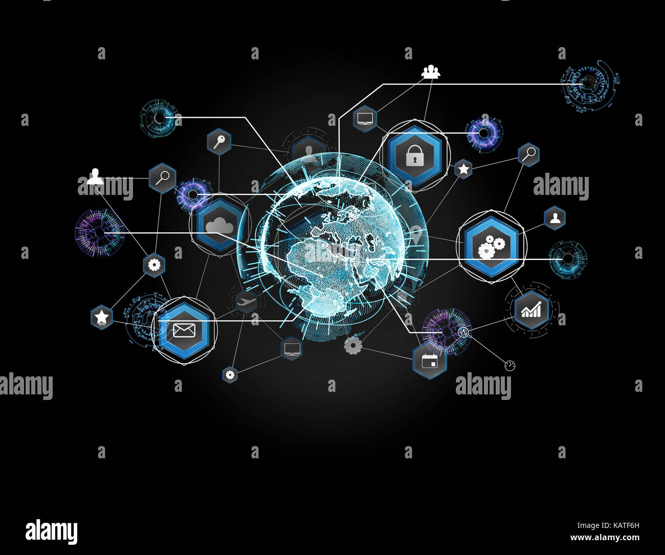 View of a International business network connection displayed on a ...