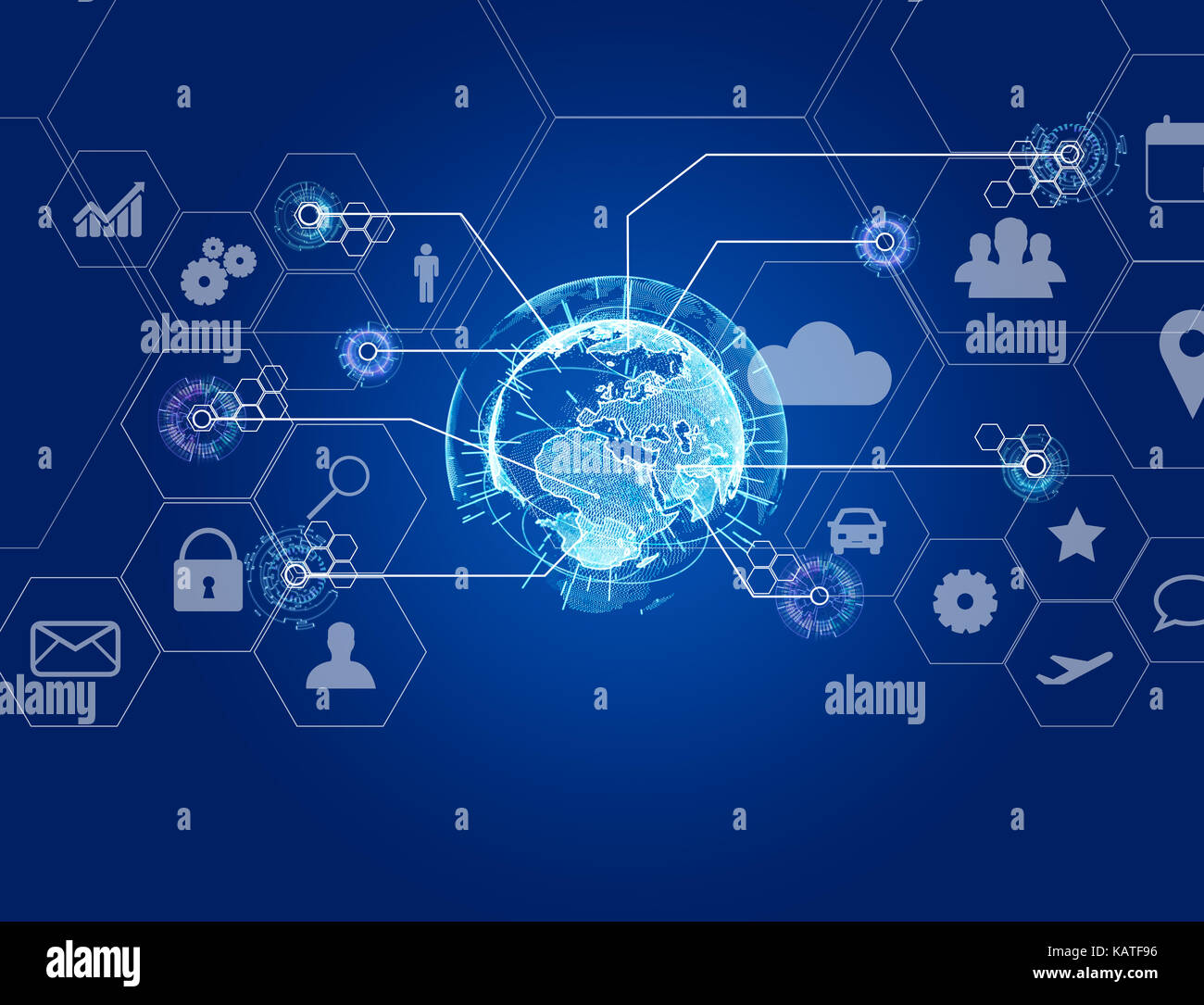 View of a International business network connection displayed on a ...