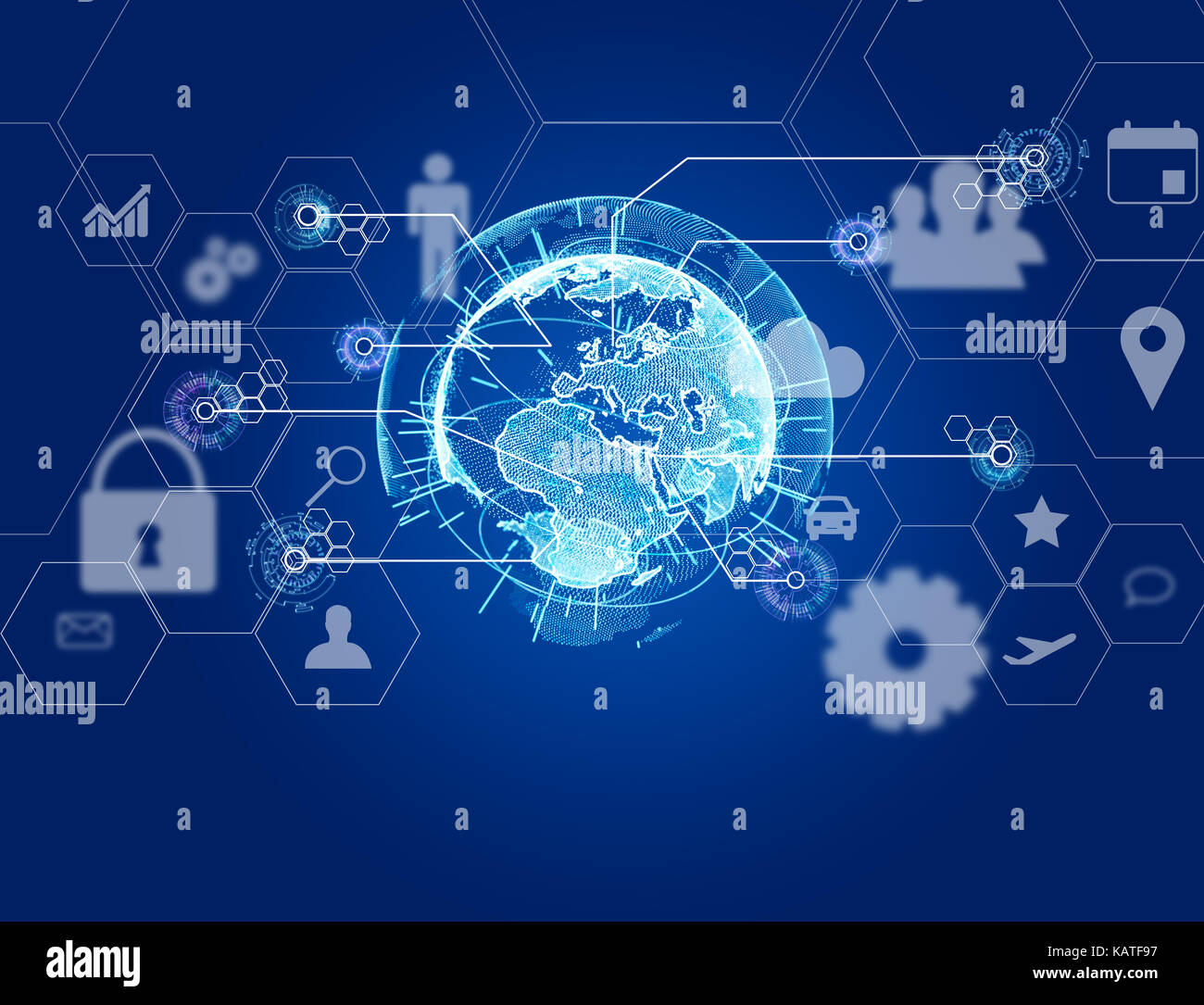 View of a International business network connection displayed on a ...