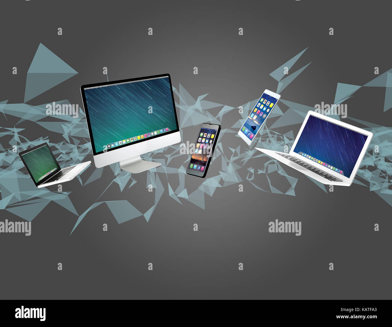 View of a Computer and devices displayed on a futuristic interface ...