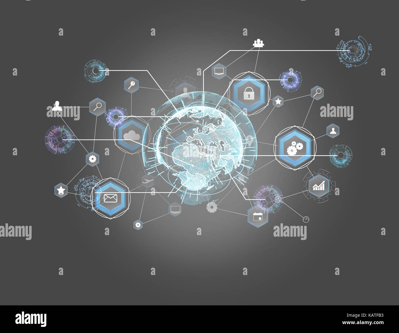View of a International business network connection displayed on a ...