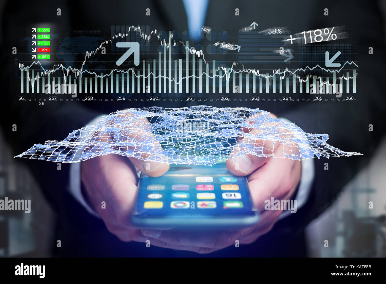 View of a Trading forex data interface on a futuristic smartphone ...