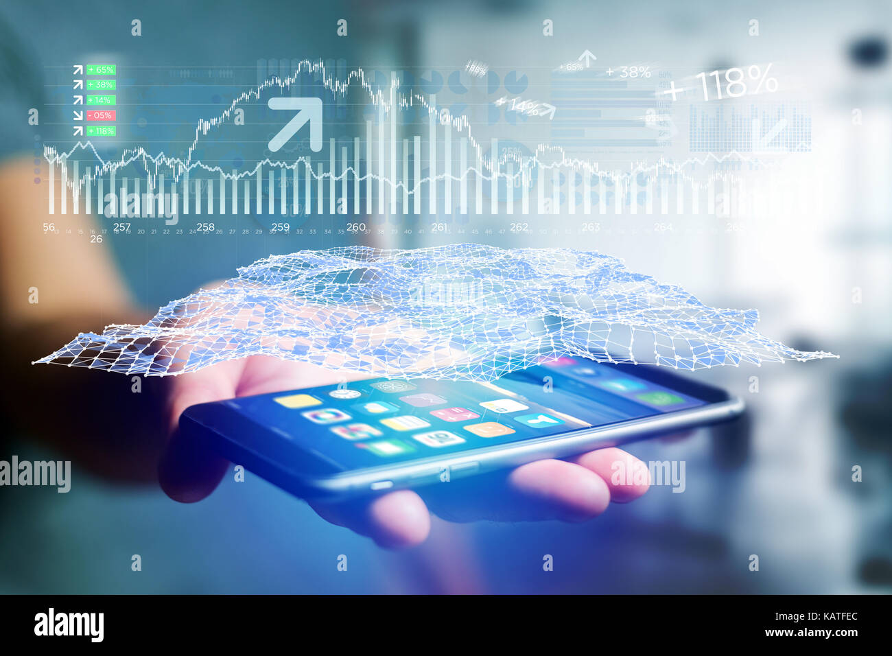 View of a Trading forex data interface on a futuristic smartphone ...