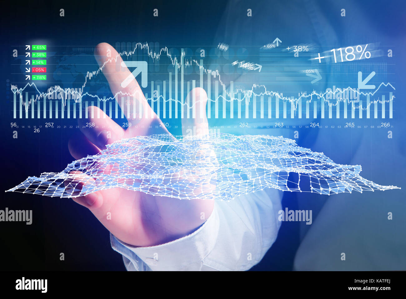 View of a Trading forex data interface on a futuristic hologram ...
