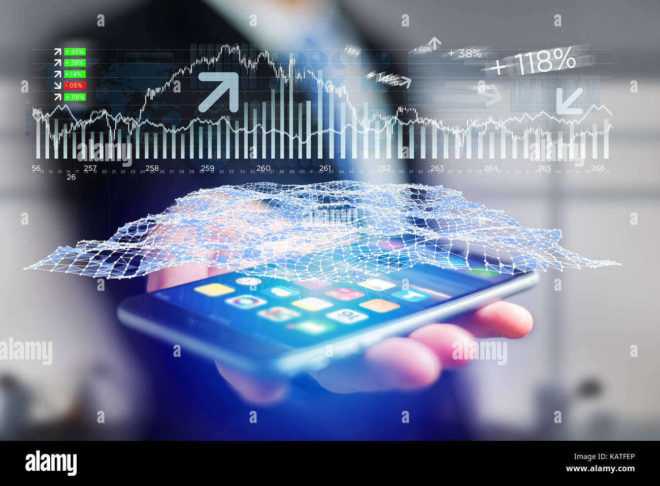 View of a Trading forex data interface on a futuristic smartphone ...