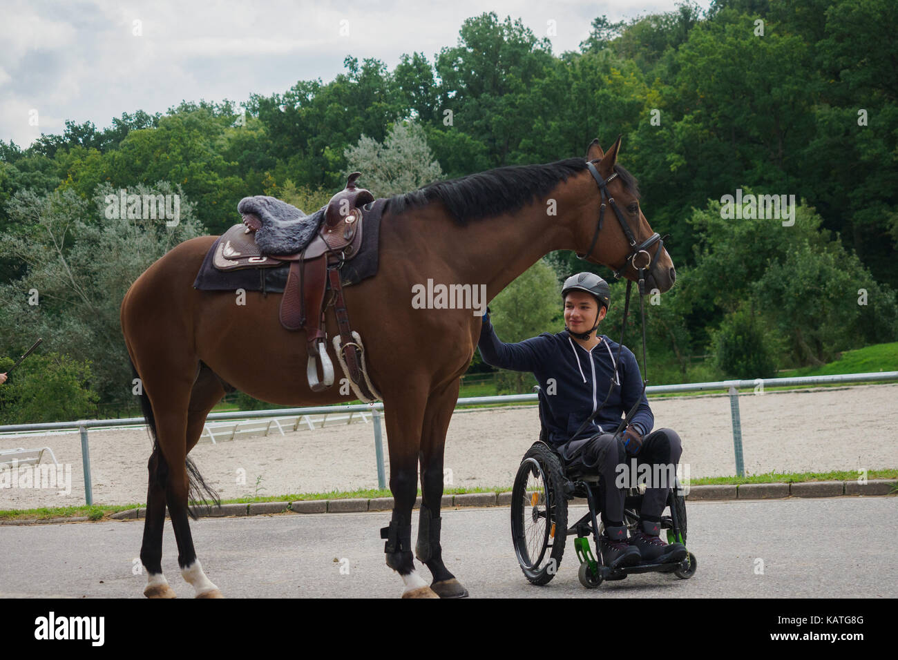 Toni Zischler prepares his gelding 'Sebastian' in Ansbach, Germany, 16 ...