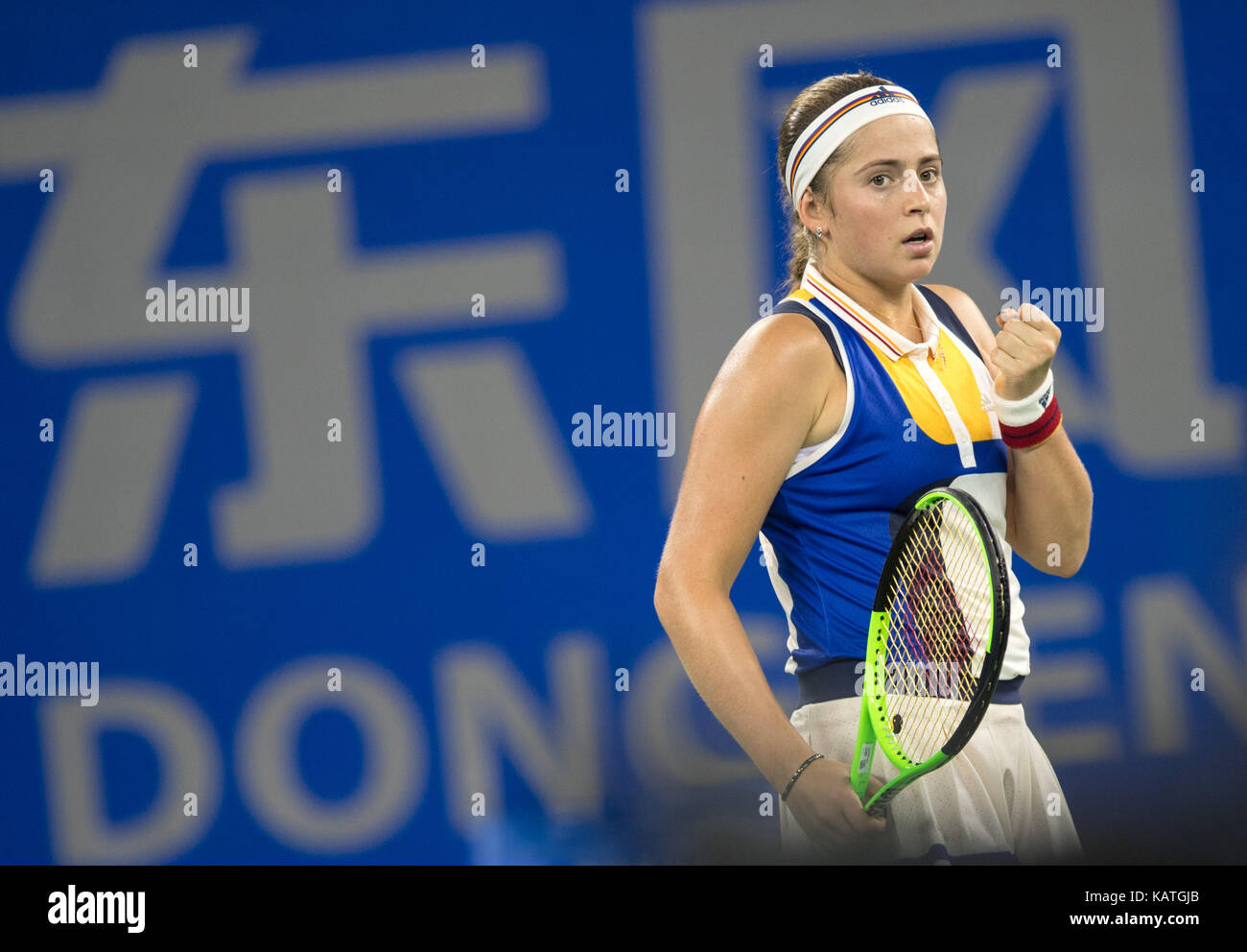 Wuhan, China. 27th Sep, 2017. Jelena Ostapenko of Latvia celebrates ...