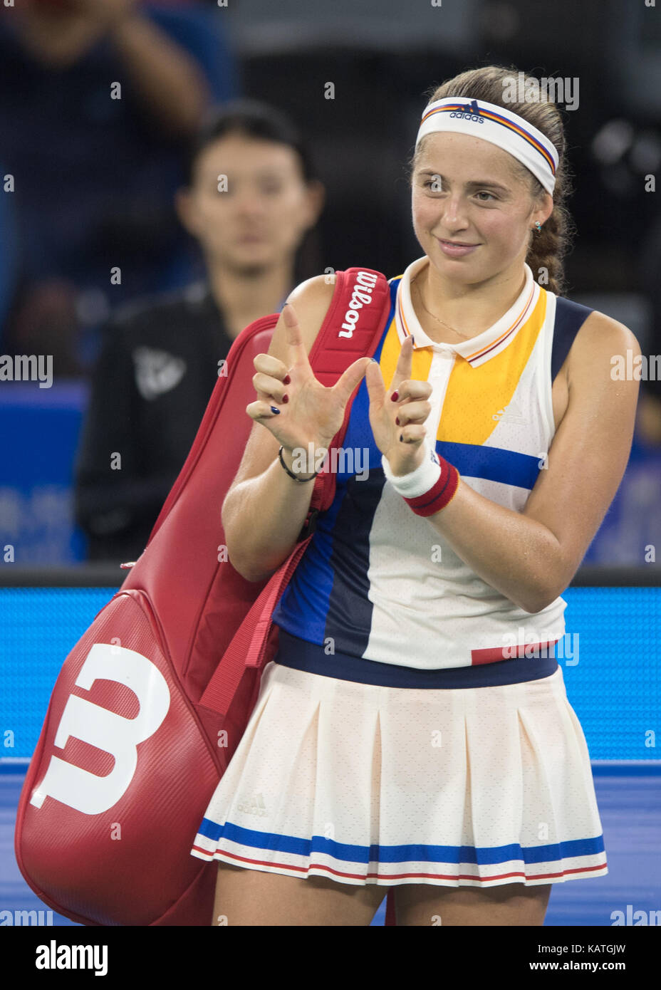 Wuhan, China. 27th Sep, 2017. Jelena Ostapenko of Latvia poses after ...
