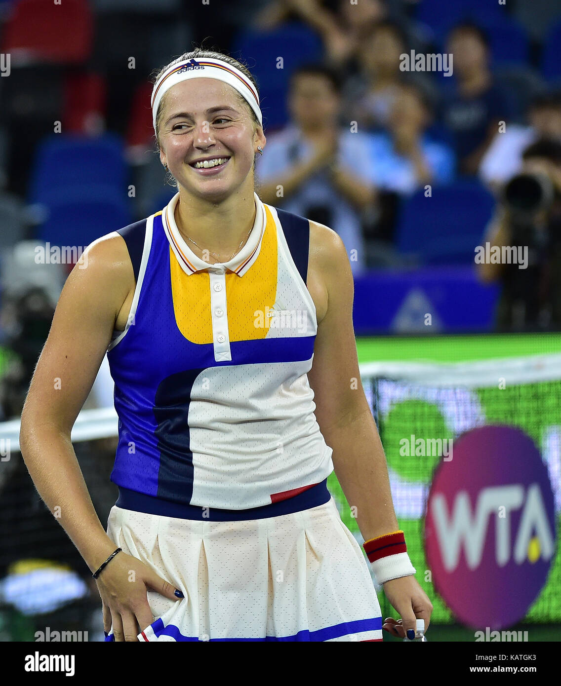 Wuhan, China. 27th Sep, 2017. Jelena Ostapenko of Latvia celebrates ...