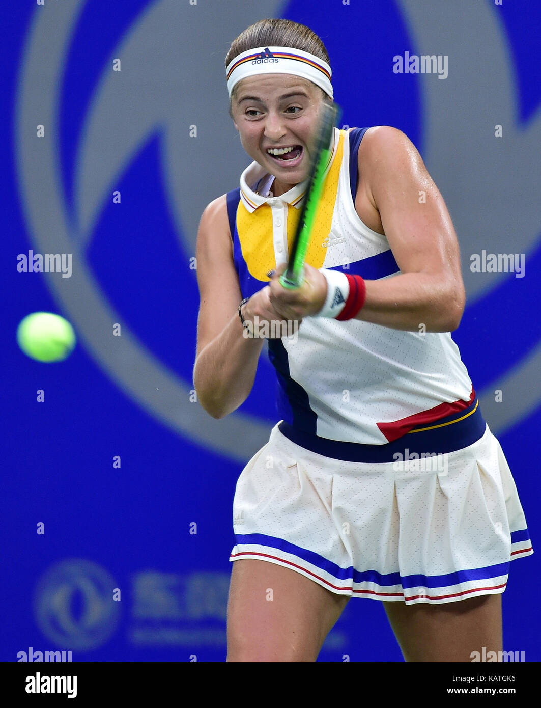 Wuhan, China. 27th Sep, 2017. Jelena Ostapenko of Latvia returns the ...