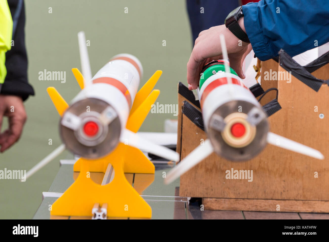 A rocket is prepared for the 'CanSat' competition at the air field in ...