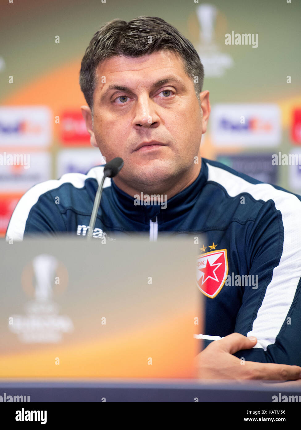 Red Star Belgrade coach Vladan Milojevic speaking during a press ...