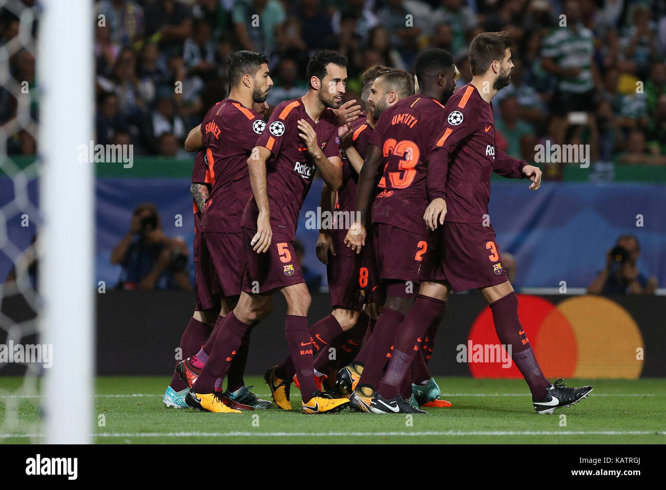 Lisbon, Portugal. 27th Sep, 2017. Barcelona«s team celebrating a own ...