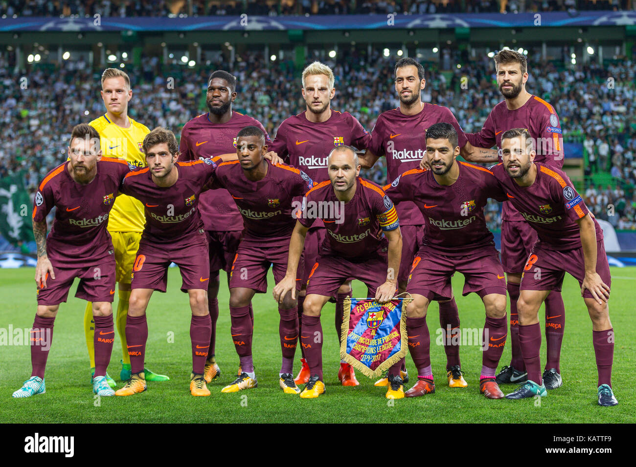 Lisbon, Portugal. 27th Sep, 2017. Barcelona's starting team for the ...