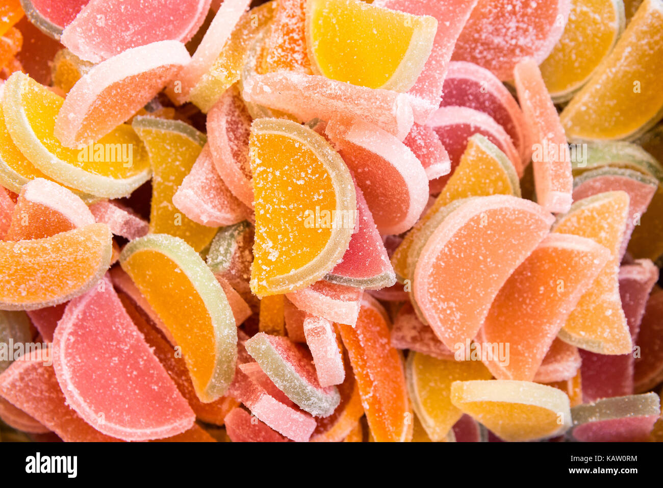 Top view of color fruit jelly candies Stock Photo - Alamy
