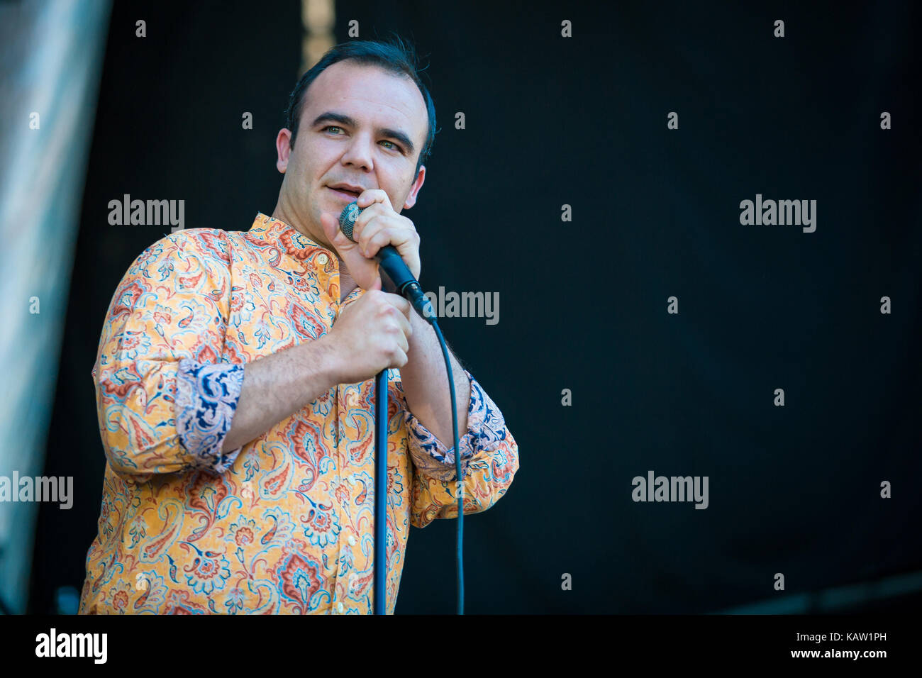 The American synthpop band Future Islands performs a live concert at ...
