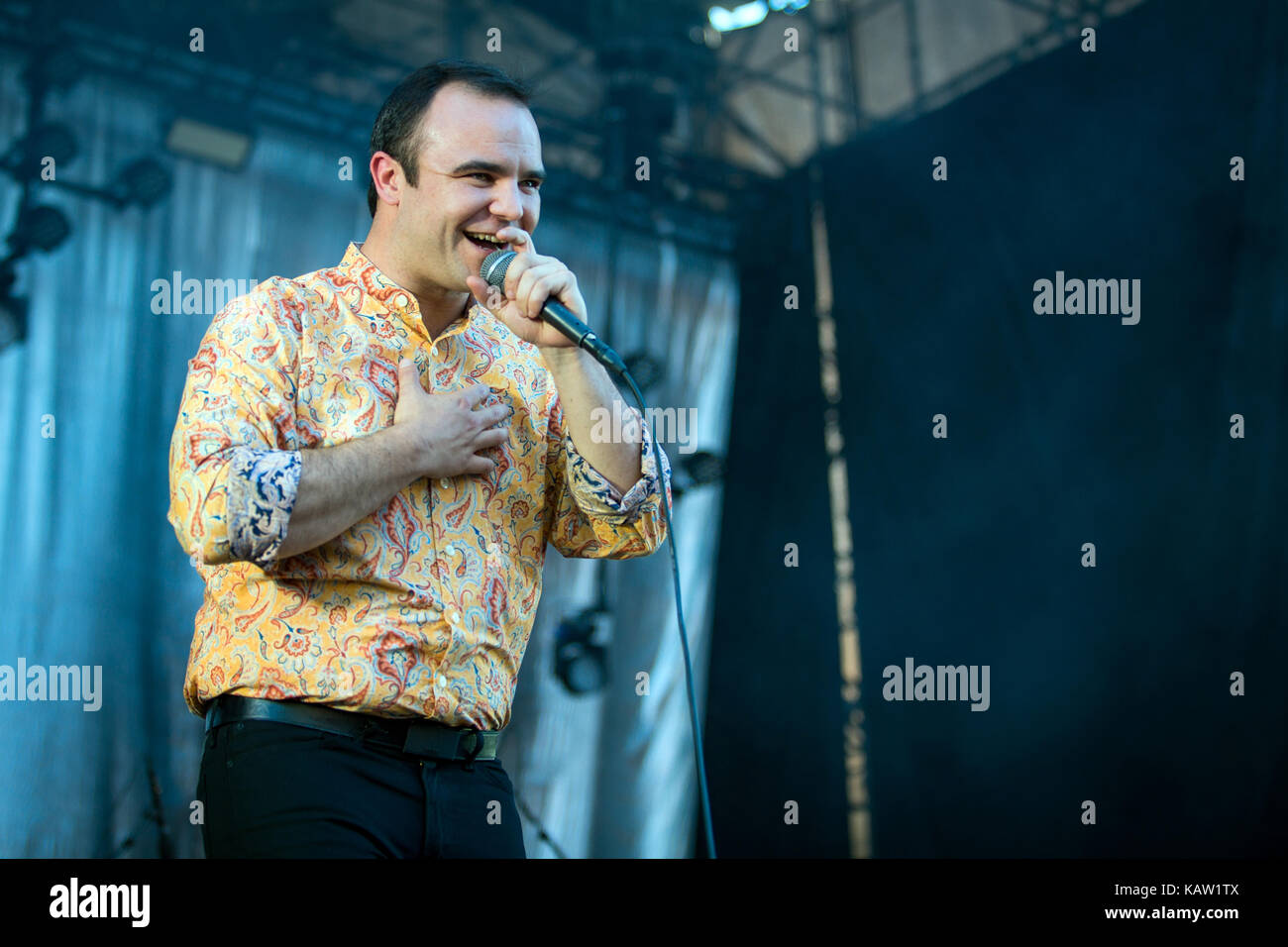 The American synthpop band Future Islands performs a live concert at ...