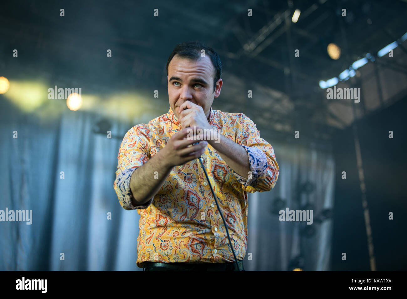 The American synthpop band Future Islands performs a live concert at ...