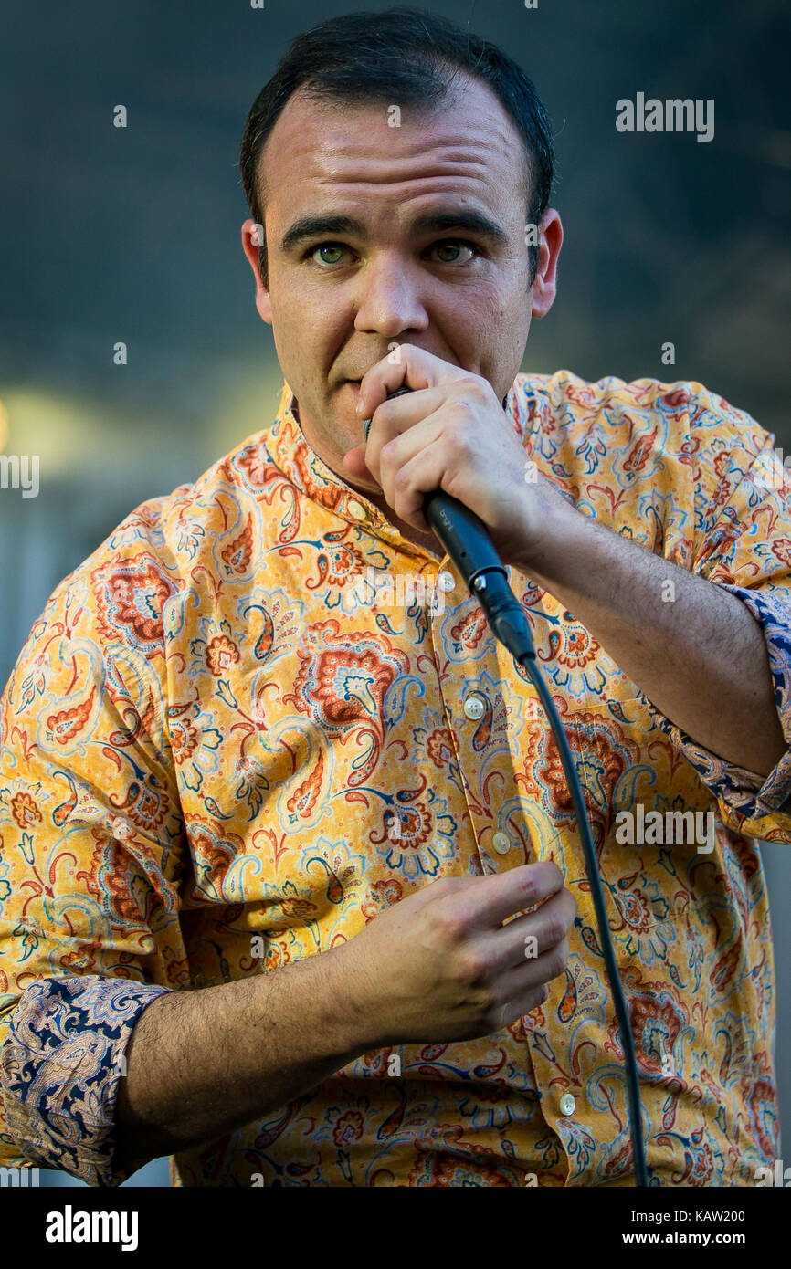 The American synthpop band Future Islands performs a live concert at ...