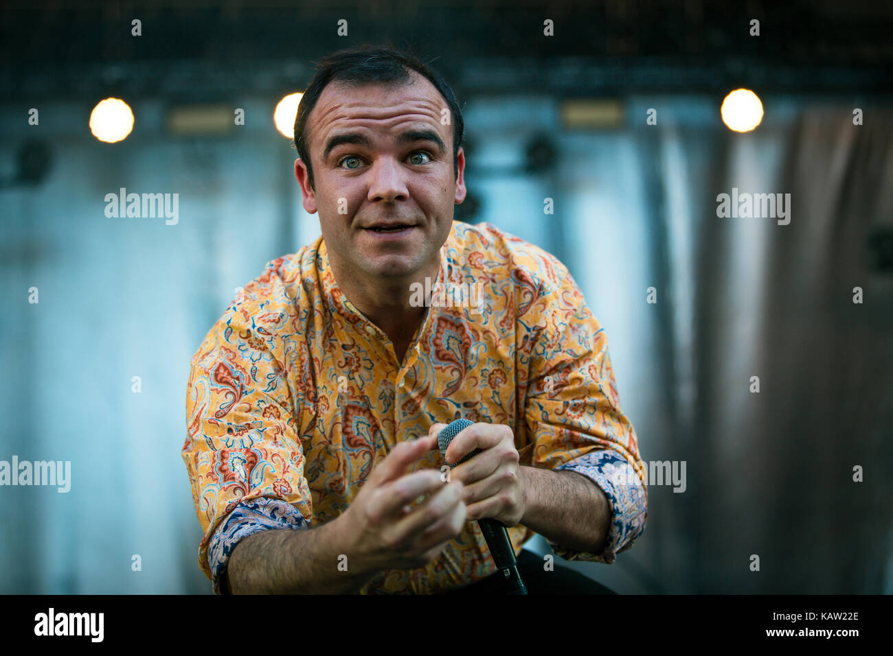 The American synthpop band Future Islands performs a live concert at ...