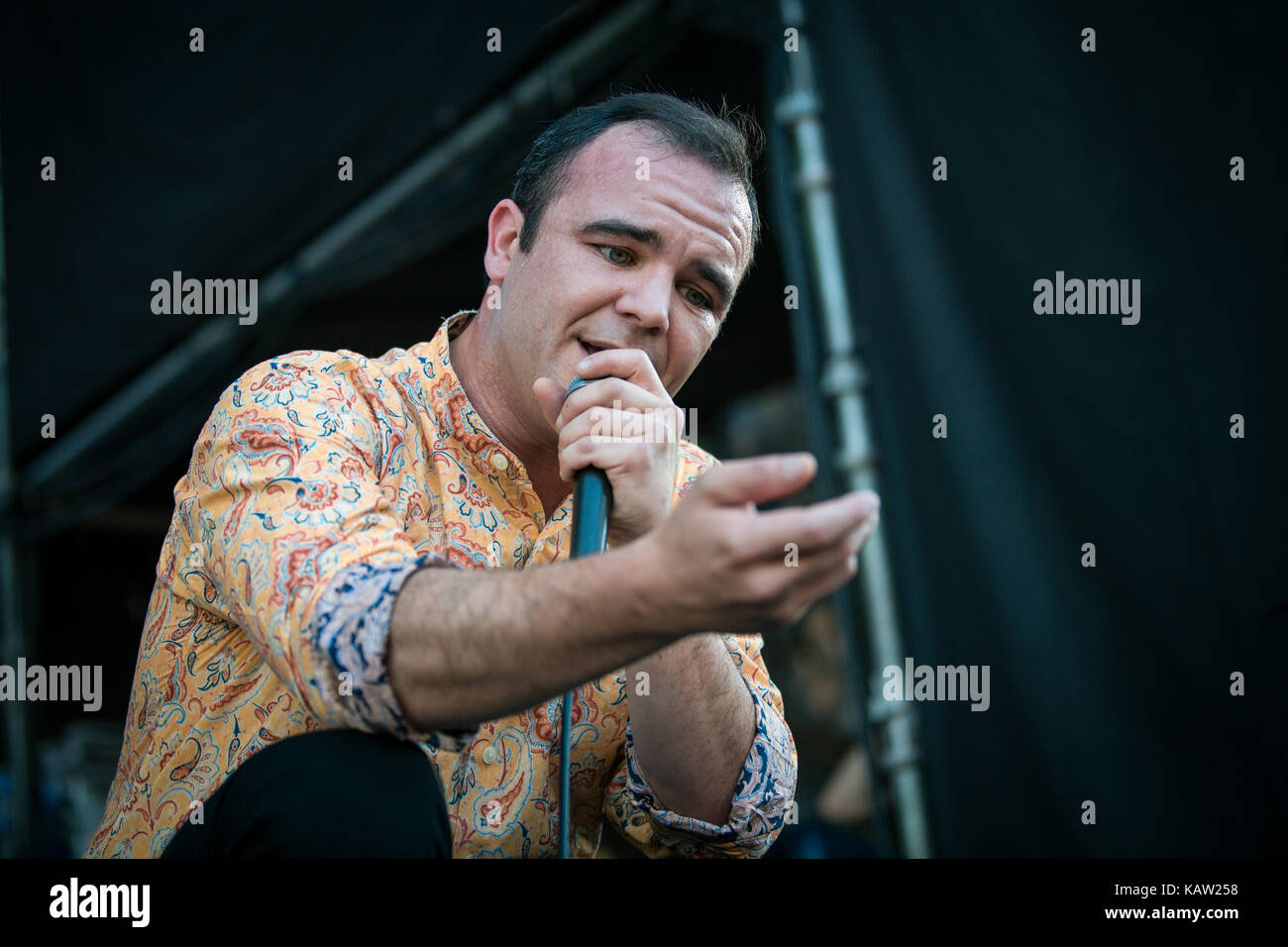 The American synthpop band Future Islands performs a live concert at ...