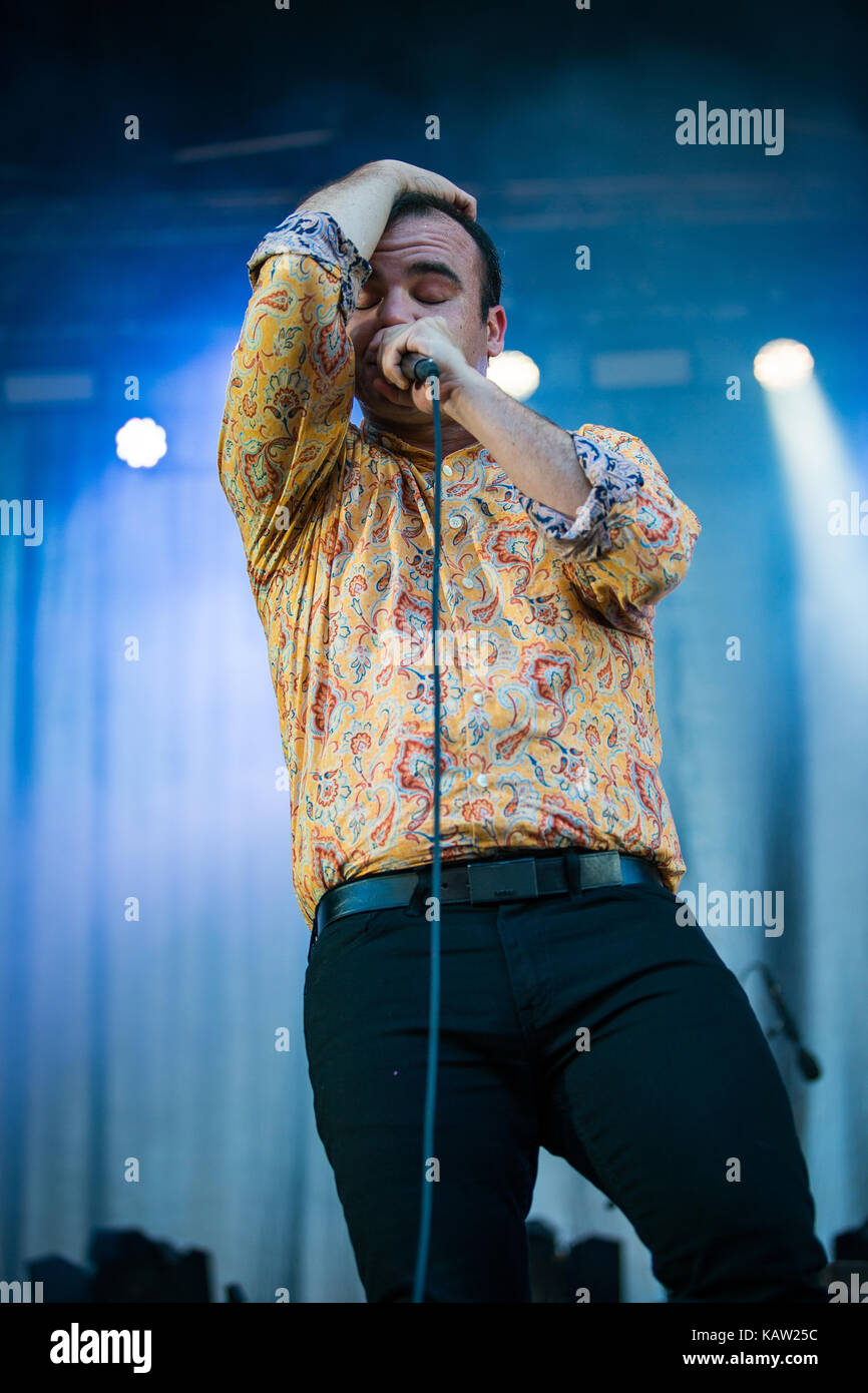The American synthpop band Future Islands performs a live concert at ...
