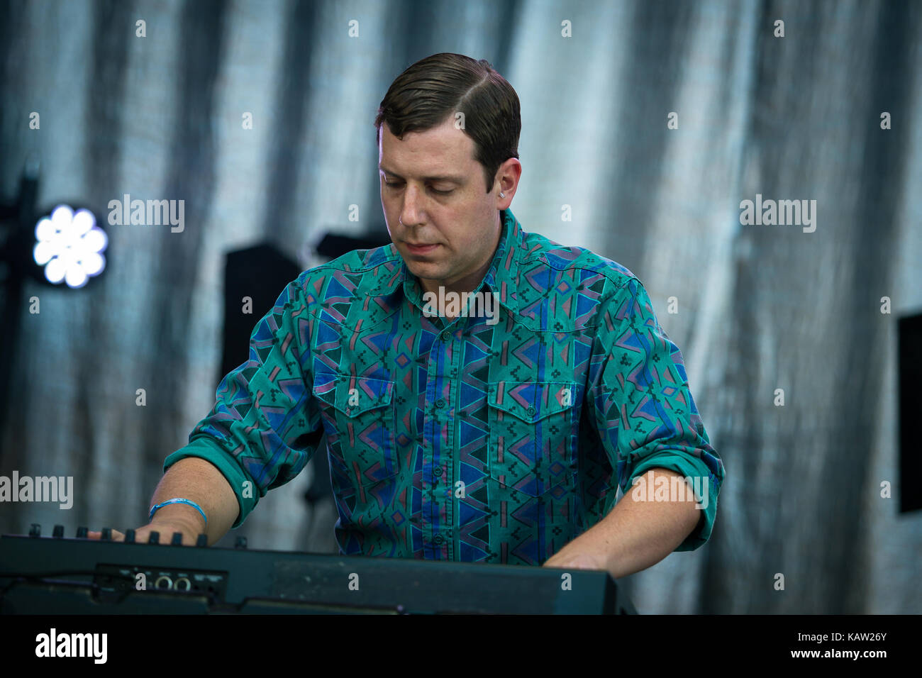 The American synthpop band Future Islands performs a live concert at ...