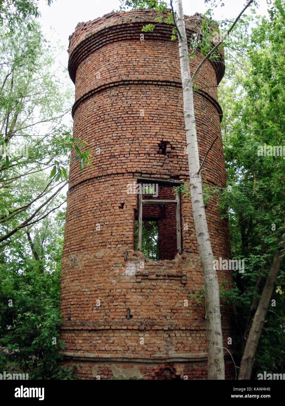 Destroyed water tower of red brick in Russia. She is about 120 years ...