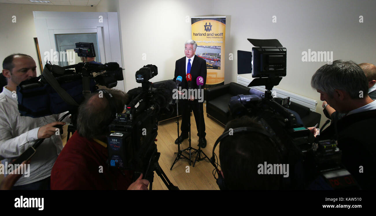 Defence Secretary Sir Michael Fallon during a visit to Harland and ...