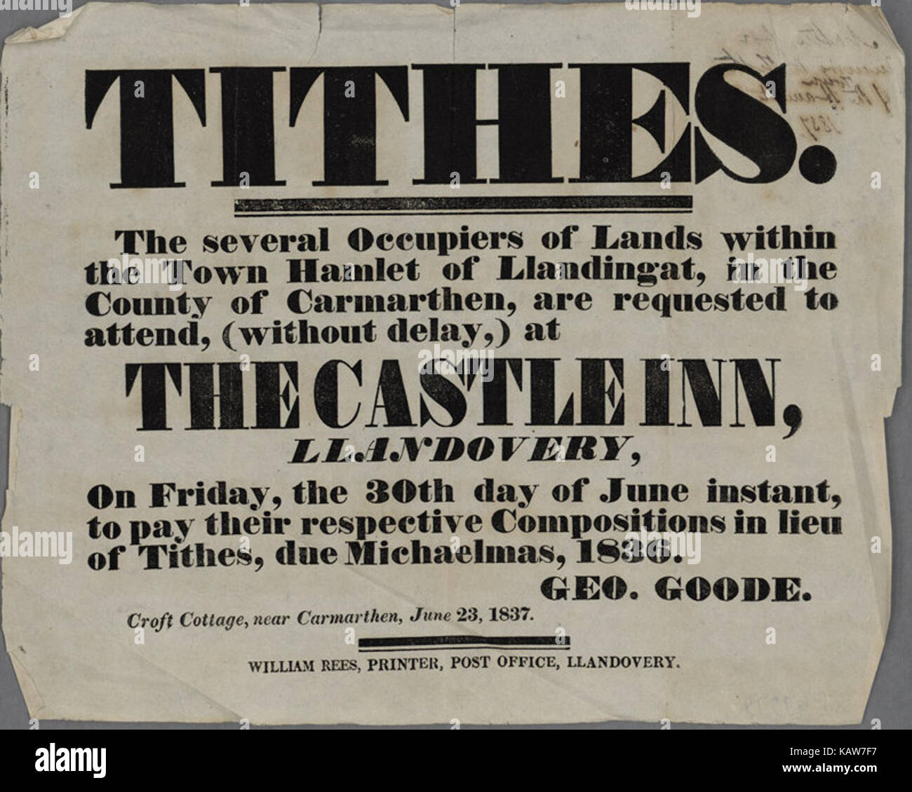 Tithes poster 1837 Stock Photo - Alamy