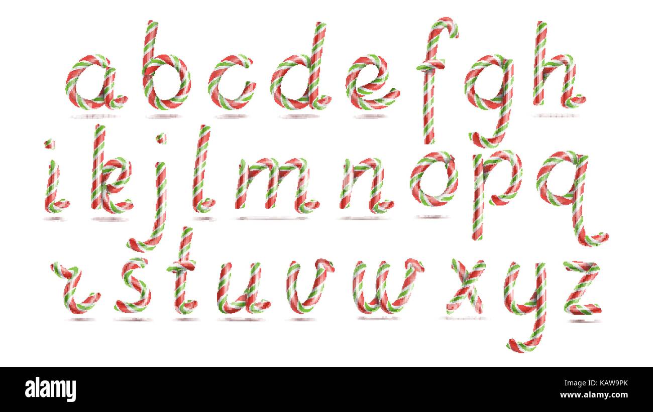 3D Realistic Candy Cane Alphabet Vector. Symbol In Christmas Colours ...