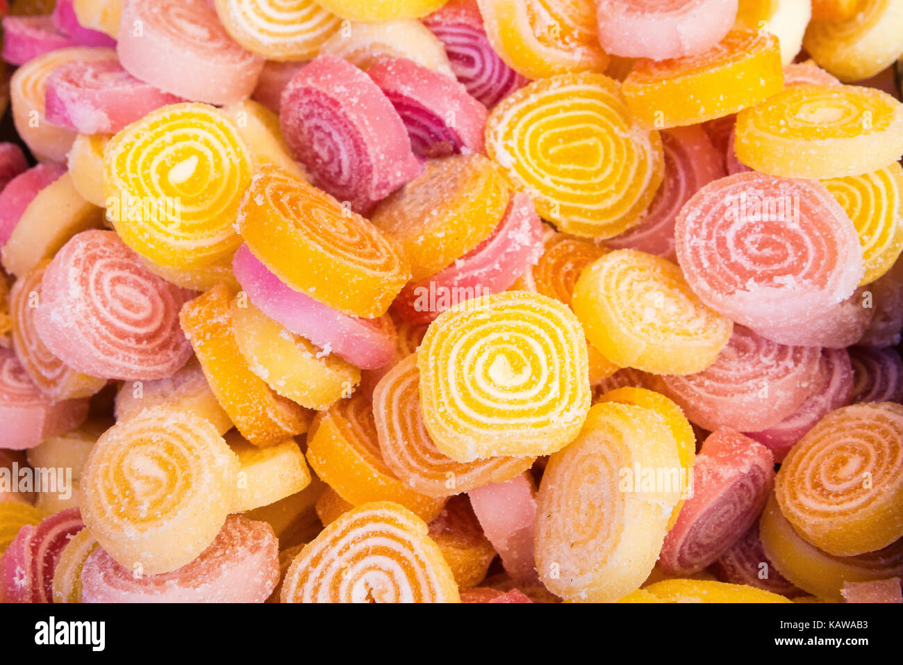Close up Delicious Spiral Gelatin Sweets. Top view Stock Photo - Alamy