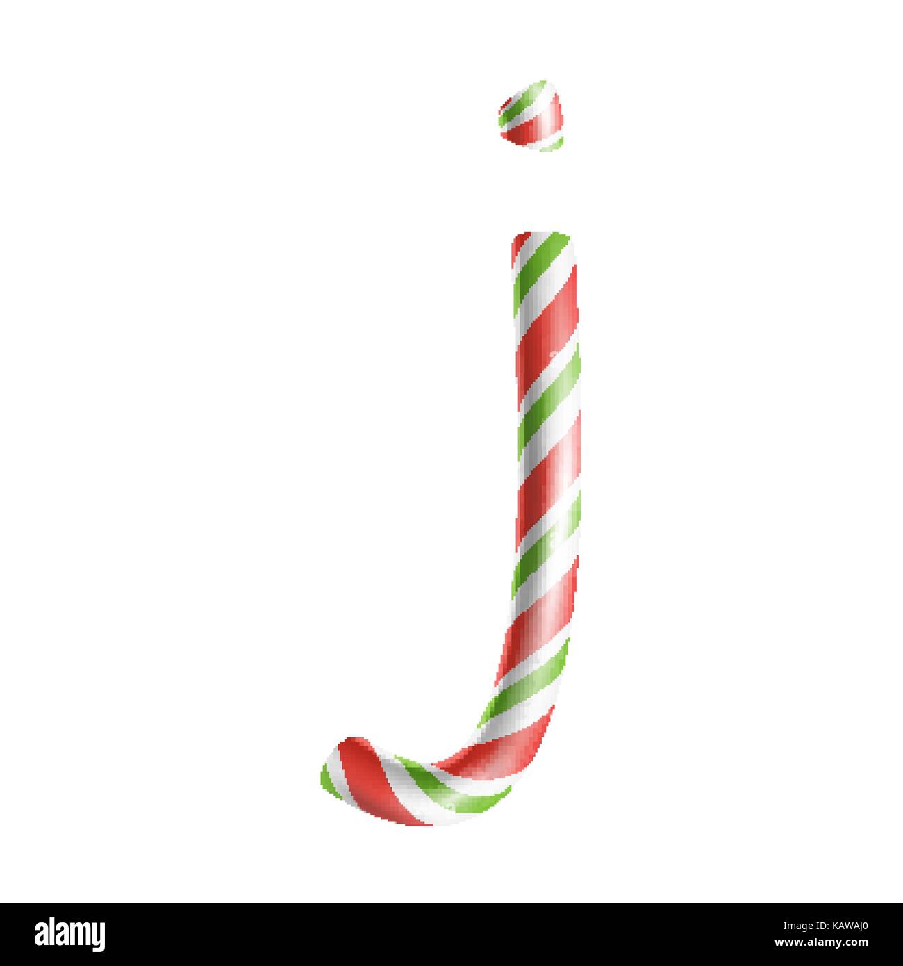 Letter J Vector. 3D Realistic Candy Cane Alphabet Symbol In Christmas ...