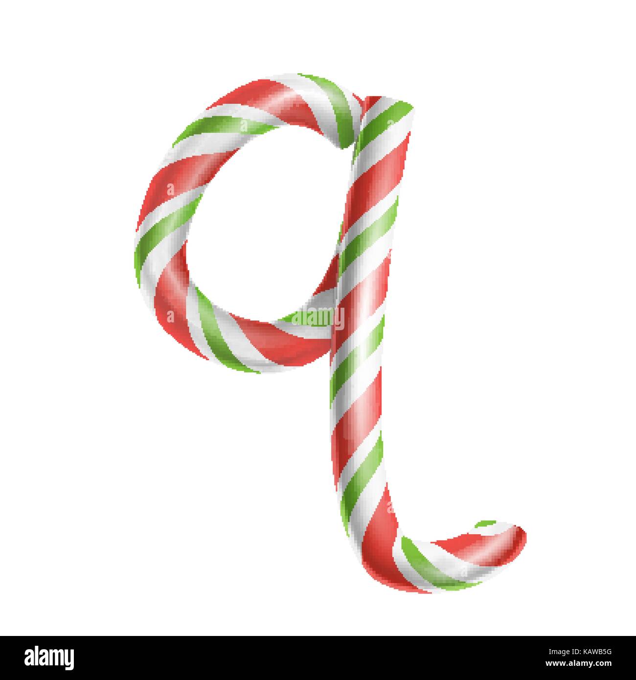 Letter Q Vector. 3D Realistic Candy Cane Alphabet Symbol In Christmas ...