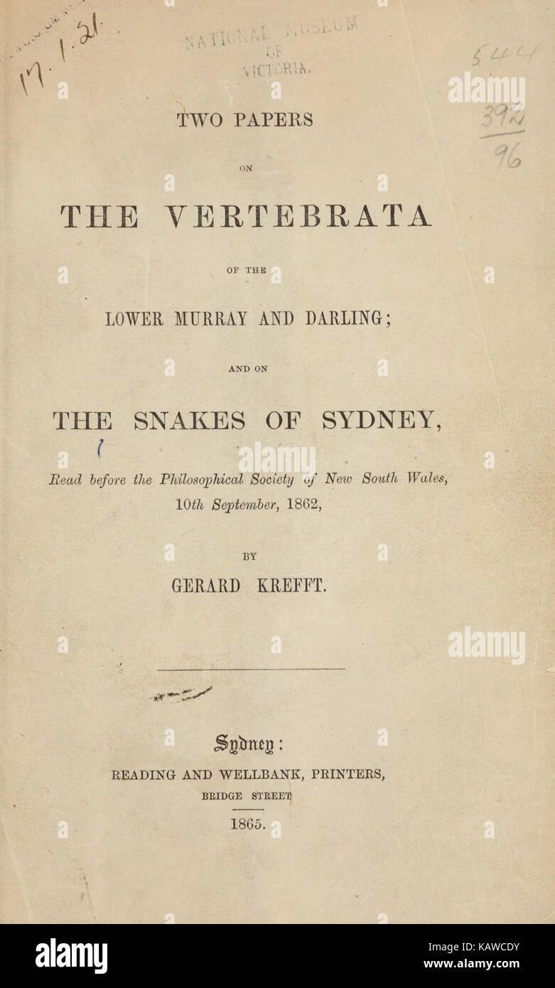 Two papers on the vertebrata of the Lower Murray and Darling; and on ...