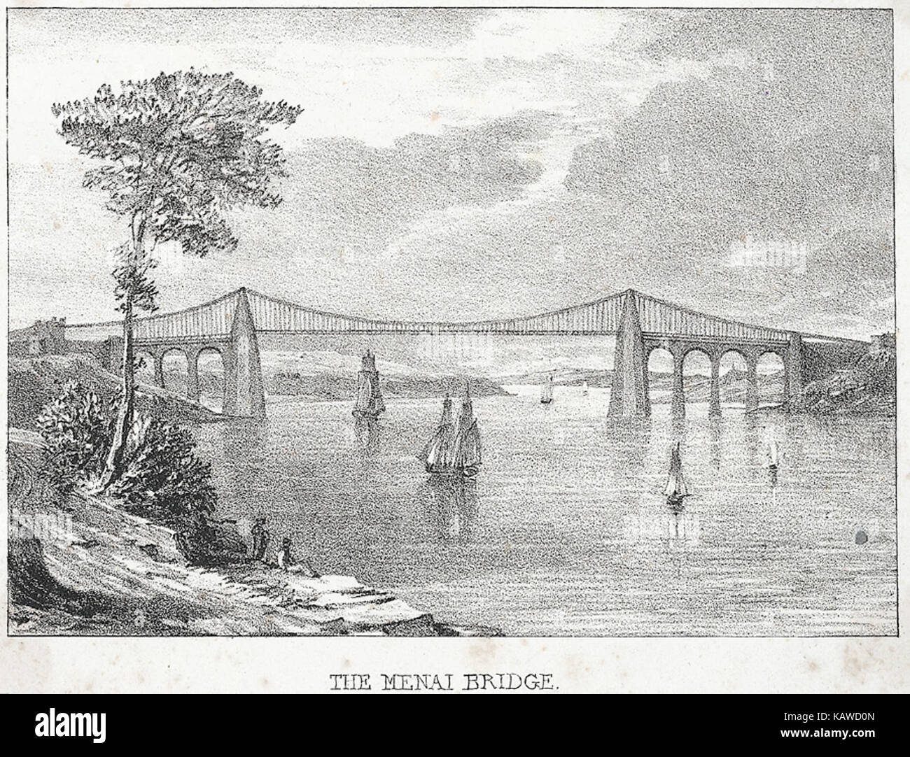 The Menai Suspension Bridge, built in the 19th century, spans the Menai ...