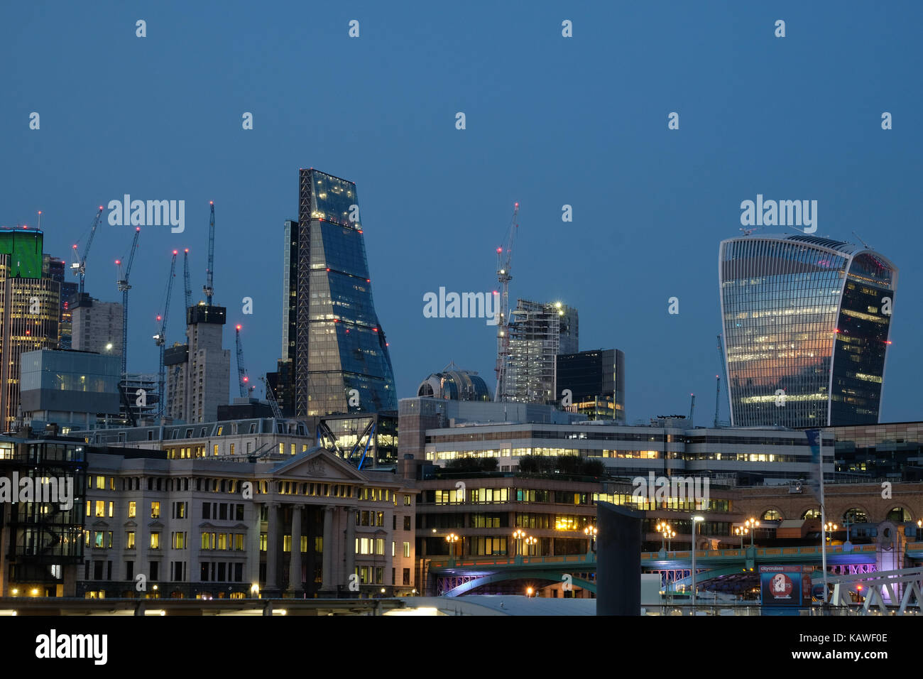 London skyline at sunset showing iconic buildings at 20 Fenchurch ...