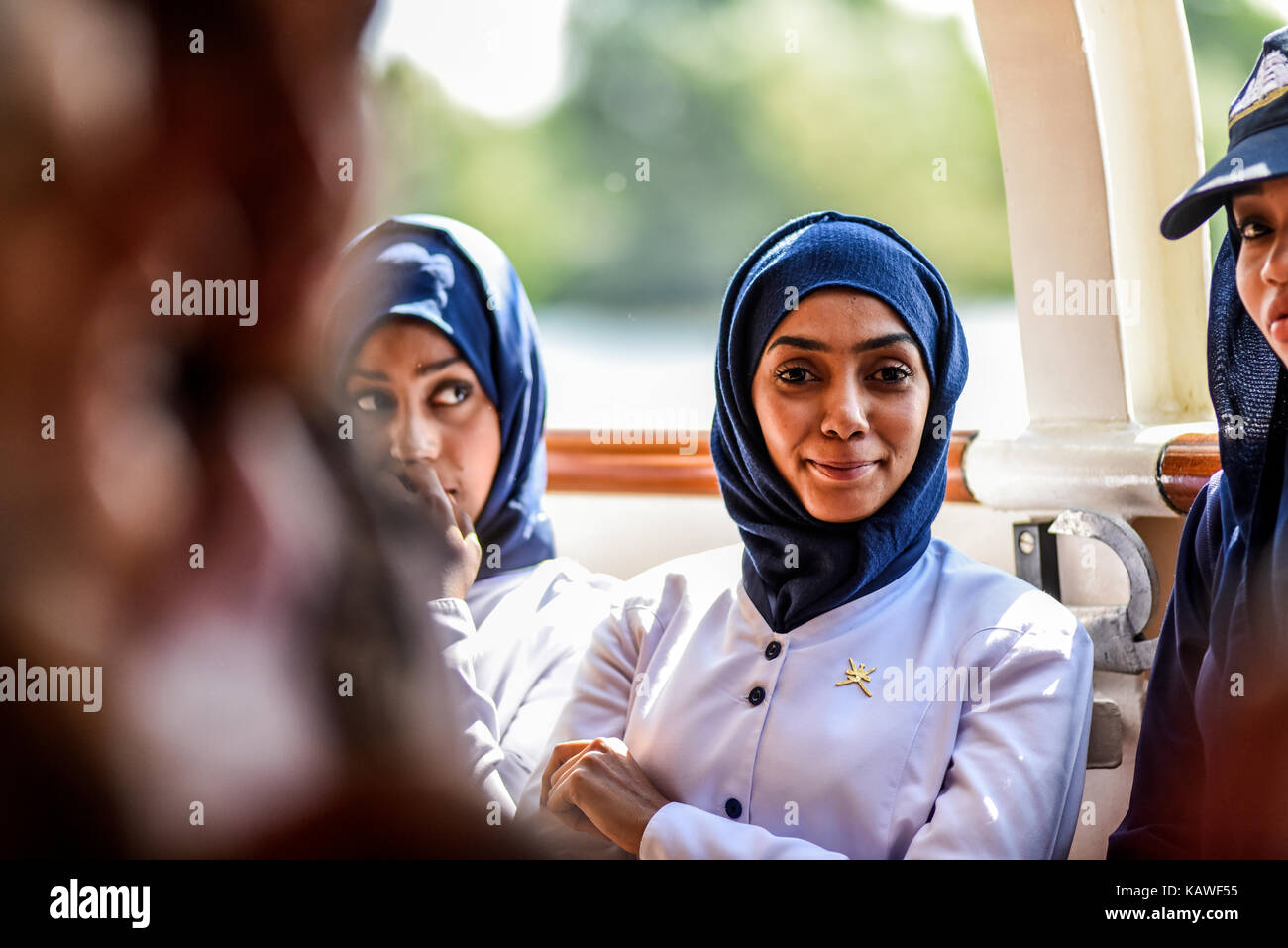 Szczecin, Poland, 6 august 2017: Shabab Oman II crew during a tour of ...